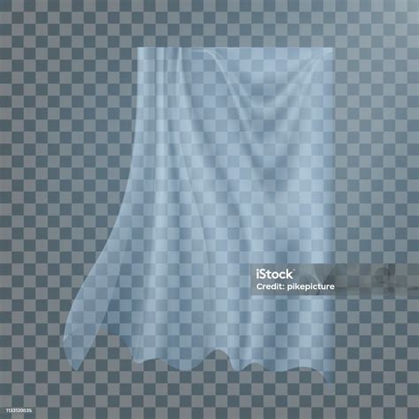 Vektor Kain Putih Berkibar Billowing Clear Curly Curtain Transparan