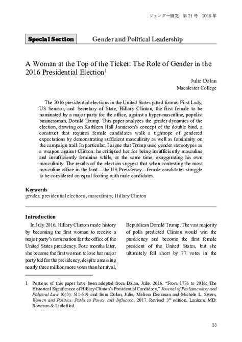 Pdf A Woman At The Top Of The Ticket The Role Of Gender In The 2016
