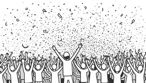 Cheering Crowd Celebrating With Confetti Vector Illustration For