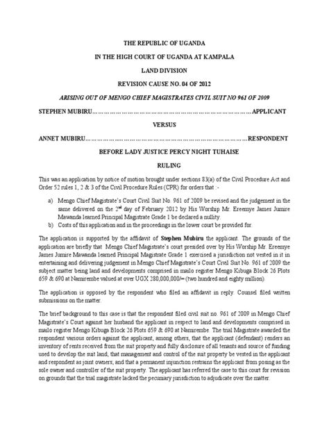 Stephen Mubiru Vs Annet Mubiru Pdf Lawsuit Magistrate