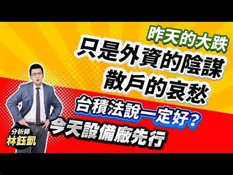 中視【股林高手】20240417 林鈺凱：昨天的大跌 只是外資的陰謀 散戶的哀愁 台積法說一定好？今天設備廠先行 中視新聞 股林高手