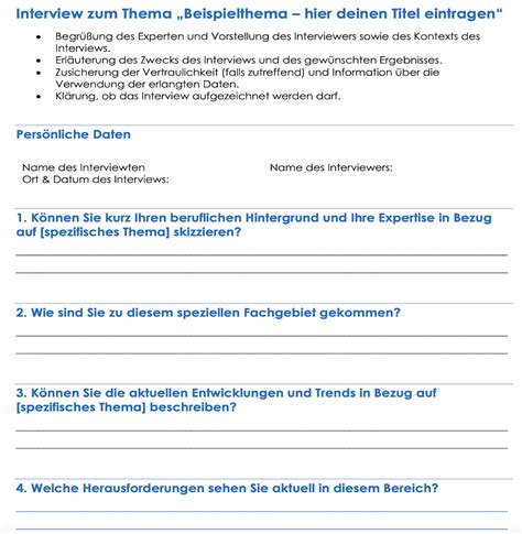 Kostenlose Vorlage Interviewleitfaden Experteninterview