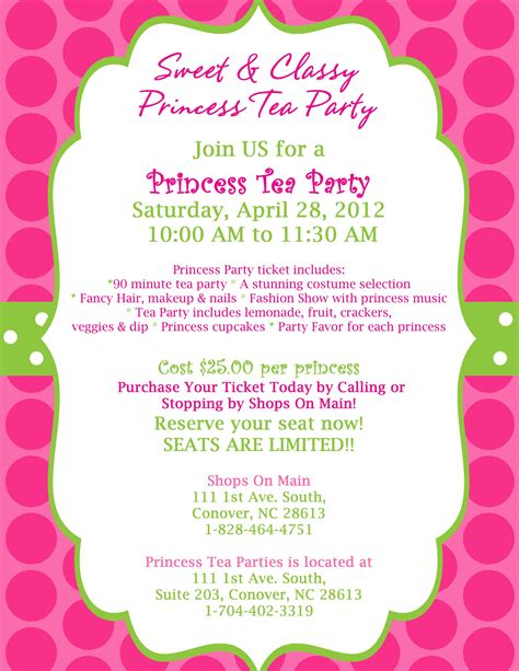 Sweet And Classy Princess Tea Party Invitation