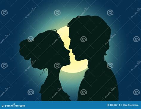 Silhouettes Of Kissing Couple Vector Illustration