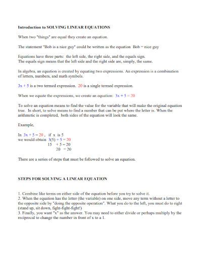 Linear Equations Examples Formula How To Solve Pdf