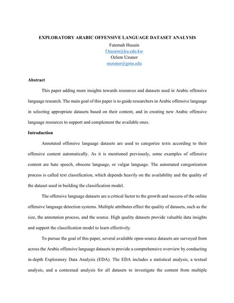 Pdf Exploratory Arabic Offensive Language Dataset Analysis