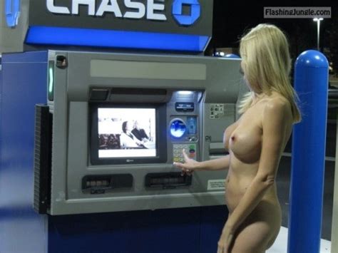 Busty Blonde ATM Withdraw Public Nudity Pics From Google Tumblr Pinterest Facebook Twitter