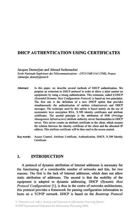 Pdf Dhcp Authentication Using Certificates Springer · Dhcp