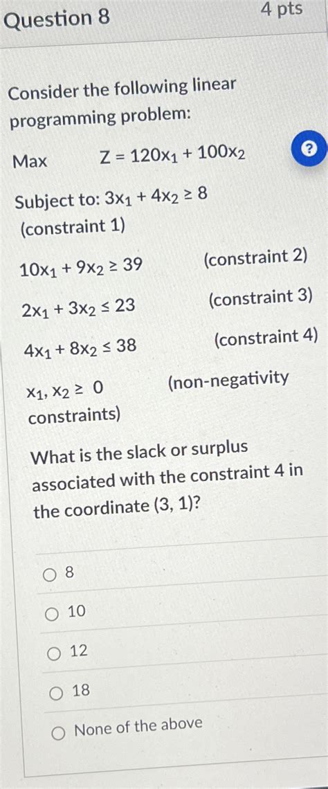 Solved Question 84 ﻿ptsconsider The Following Linear
