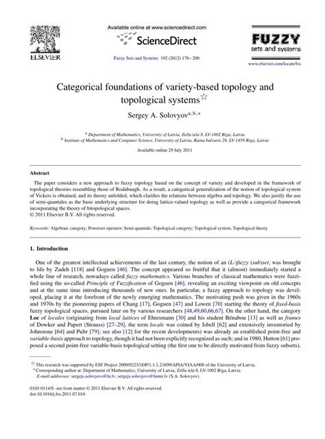Pdf Categorical Foundations Of Variety Based Topology And Topological Systems Dokumen Tips