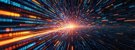 Dynamic Digital Data Stream With Glowing Binary Code And Light Trails Representing Fast
