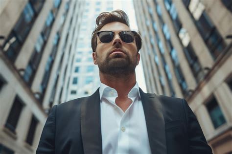 Premium Photo A Handsome Man In Sunglassesin A Black Suit Jacket