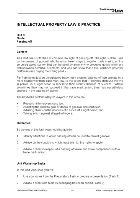2021 Ip Ws03 Ce01 Guide Intellectual Property Law And Practice Unit 3 Guide Passing Off Context