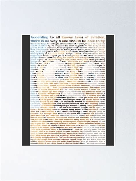 Entire Bee Movie Script Poster For Sale By Bernardi570481 Redbubble