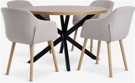 NORTOFT Ø120 table chêne 4 ADSLEV chaises beige chêne JYSK