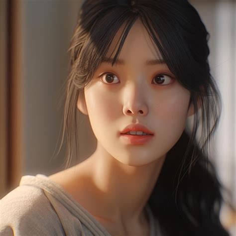 Premium AI Image A Woman With Long Black Hair And A White Shirt