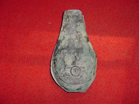 Rare Dug Civil War Era Colt Powder Flask With Eagle Shield Cannon And