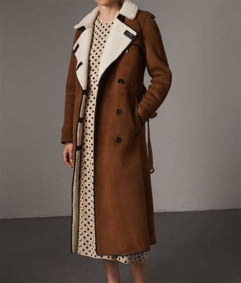 Double Breasted Womens Brown Suede Leather Long Trench Coat
