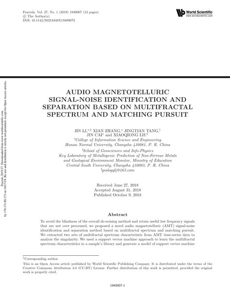 Pdf Audio Magnetotelluric Signal Noise Identification And Separation