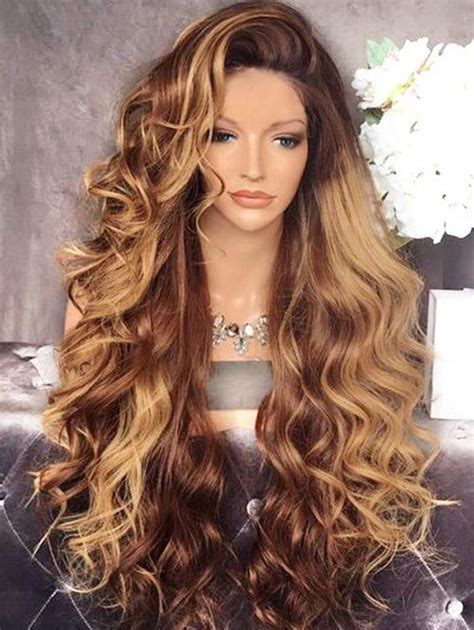 Long Side Bang Colormix Wavy Party Syntheitc Wig Long Hair Wigs