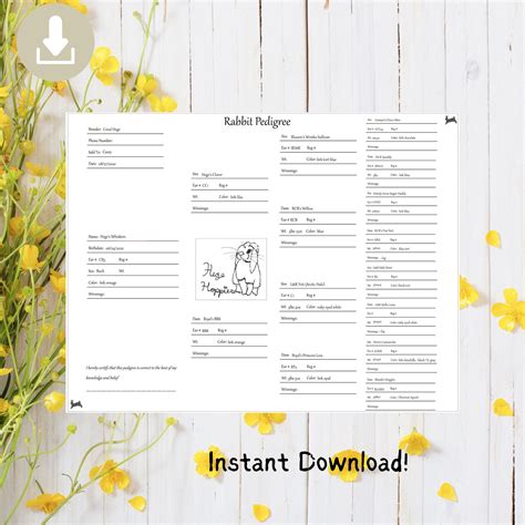Rabbit Pedigree Template Blank Rabbit Pedigree Printable Etsy