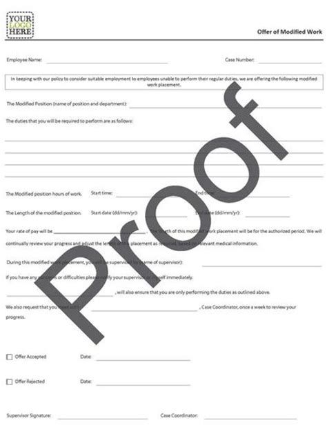 Offer Of Modified Work Form Ontracksafety