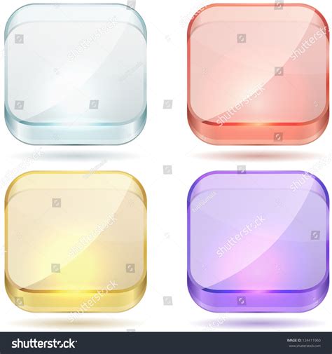 bright color glass rounded square buttons vector set isolated on white