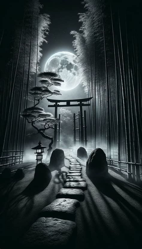 Black And White Japanese Shrine Wallpaper Art Japonais Fond Decran
