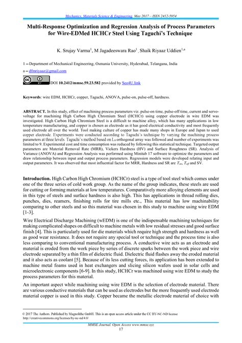 Pdf Multi Response Optimization And Regression Analysis Of Process