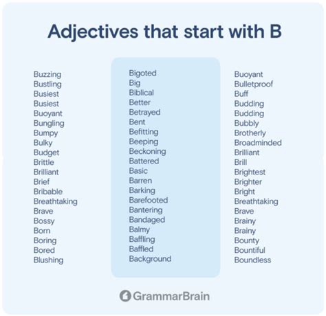 Big List Of Adjectives That Start With B Positive Negative