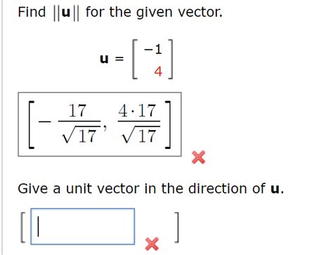 Solved Find U For The Given Vector U Chegg Com
