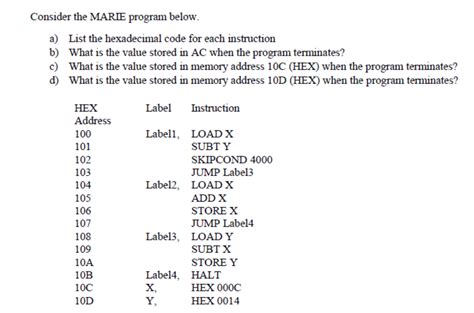 Solved Consider The Marie Program Below A List The