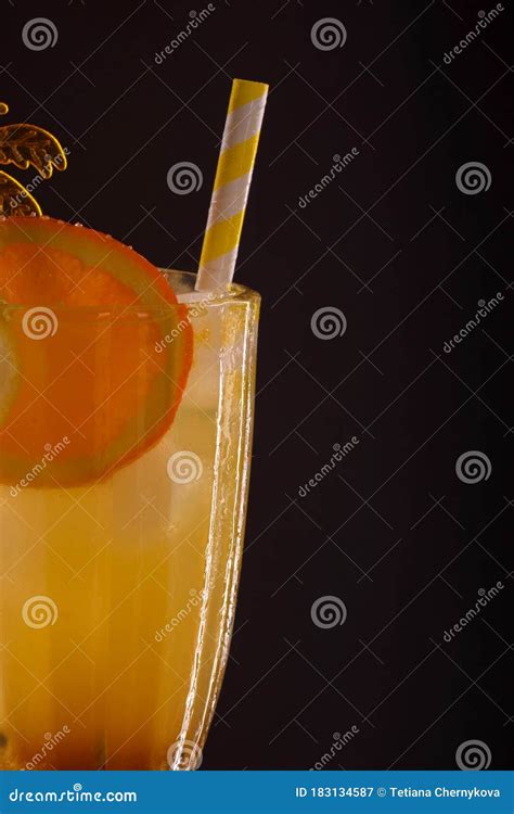 Refreshing Cool Mango Rum Collins On The Bar Counter Cocktail At A Party Stock Image Image Of