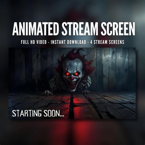 Animated Stream Screen 9 Evil Clown Face Spooky Room Halloween Atmosphere 4 Screens Stream