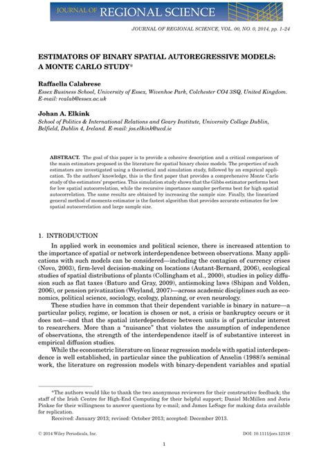 Pdf Estimators Of Binary Spatial Autoregressive Models A Monte Carlo
