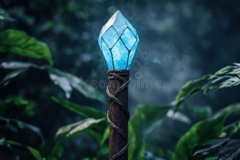 Mystical Crystal Shard On A Twisted Wooden Staff Stock Illustration