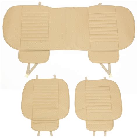 3pcs Car Front Rear Seat Cover Breathable Pu Leather Bamboo Charcoal Pad Mat Car Seat Cushion