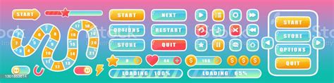 Buttons For Mobile User Game Ui Interface In Pink And Blue Colours Cartoon Navigation App Menu