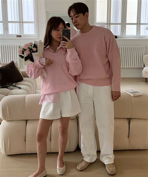 봄데이트룩♥ 사쿠라 핑크 니트 커플 시밀러룩