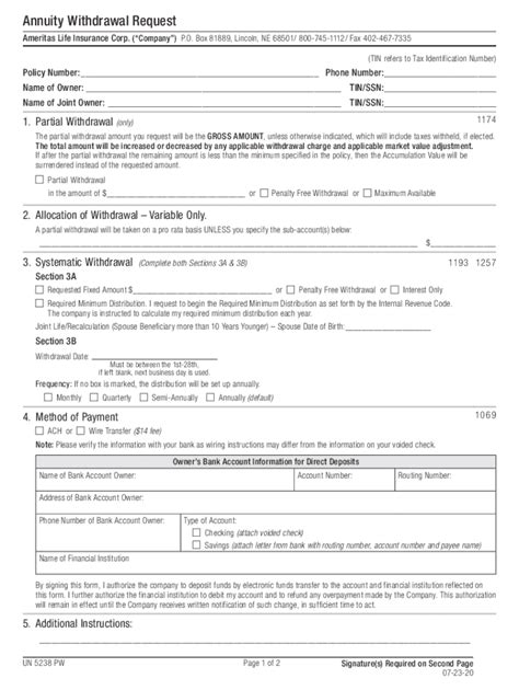 Ameritas Life Insurance Corp UN 5238 PW 2020 2022 Fill And Sign