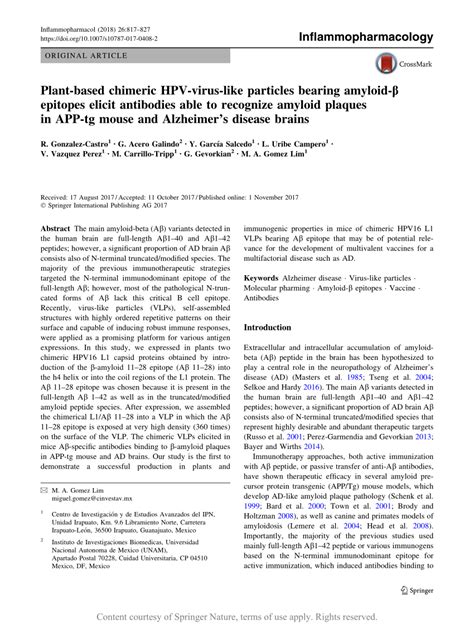 Plant Based Chimeric Hpv Virus Like Particles Bearing Amyloid β