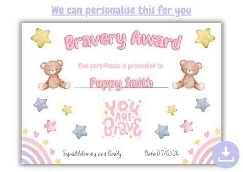 Pink Bravery Award Certificate Back To School Bravery Award Certificate Certificate Of Bravery