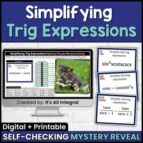 Simplifying Trigonometric Expressions Self Checking Activity Digital And Print