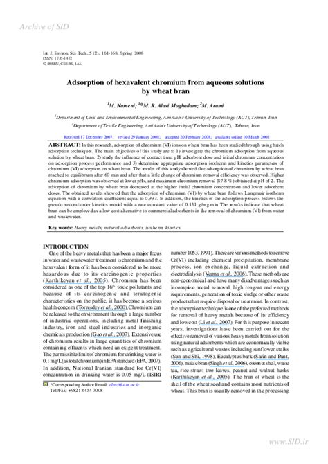 Pdf Adsorption Of Hexavalent Chromium From Aqueous Medium Onto Carbonaceous Adsorbents