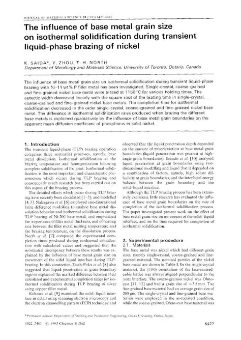 Pdf The Influence Of Base Metal Grain Size On Isothermal · On Isothermal Solidification
