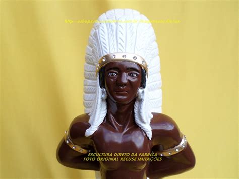Escultura Caboclo Cacique Pena Branca Imagem Luxo 50cm Unica Mercado