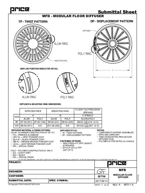Fillable Online Mfd Modular Floor Diffuser Price Industries Fax