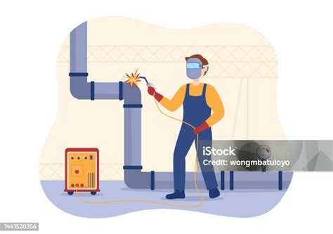 전문 용접기 작업 용접 금속 구조물 파이프 및 철강 건설 용접 플랫 만화 손으로 그린 템플릿 일러스트레이션 용접에 대한 스톡 벡터 아트 및 기타 이미지 Istock