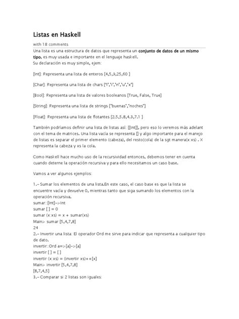 Listas En Haskell Ejercicios Pdf Paradigmas De Programación Informática Teórica