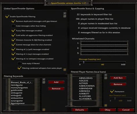 Spamthrottle Reference Guide Vanilla World Of Warcraft Addon